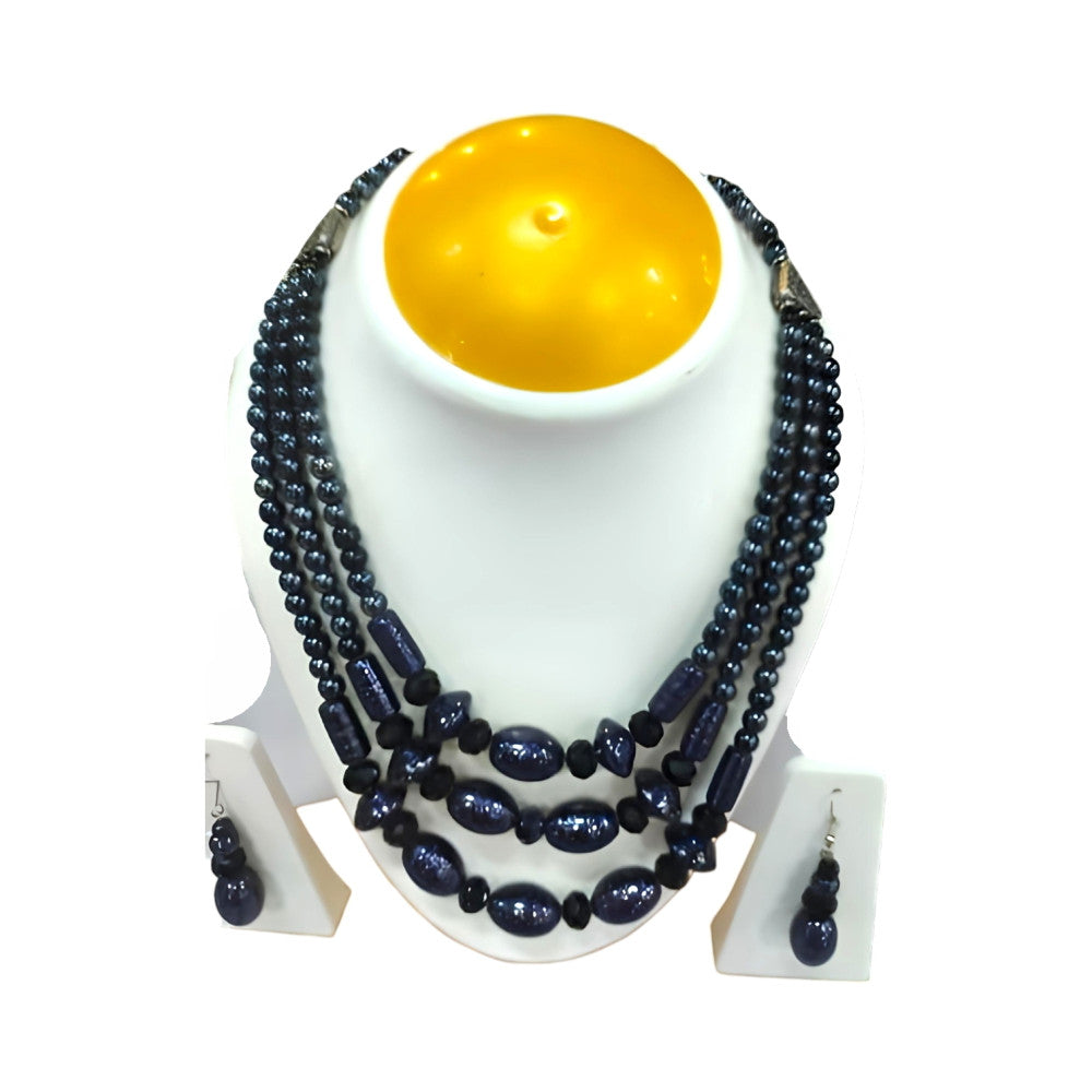 Shop – Classy Grey Glossy Finish Glass Beads 3 Line Necklace Set - GI ...