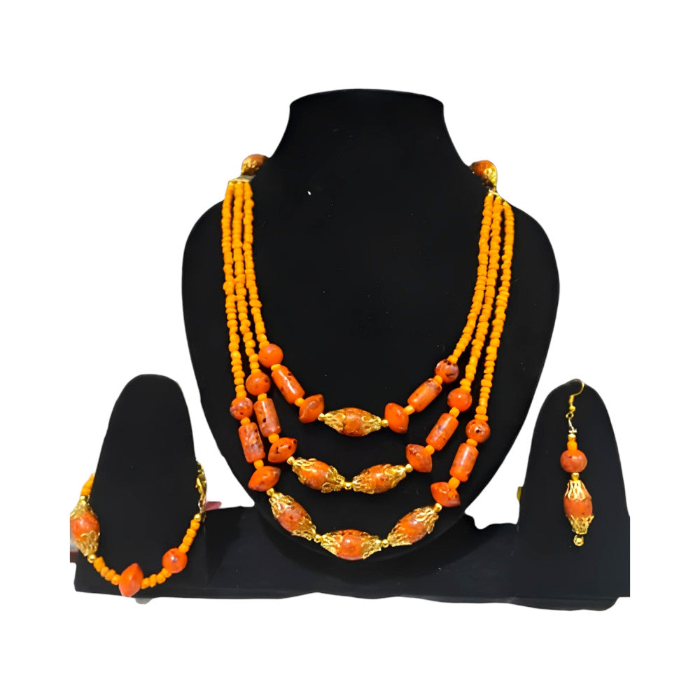 Shop – Classy Orange Glass Beads 3 Line Necklace Set - GI Heritage– Gi ...