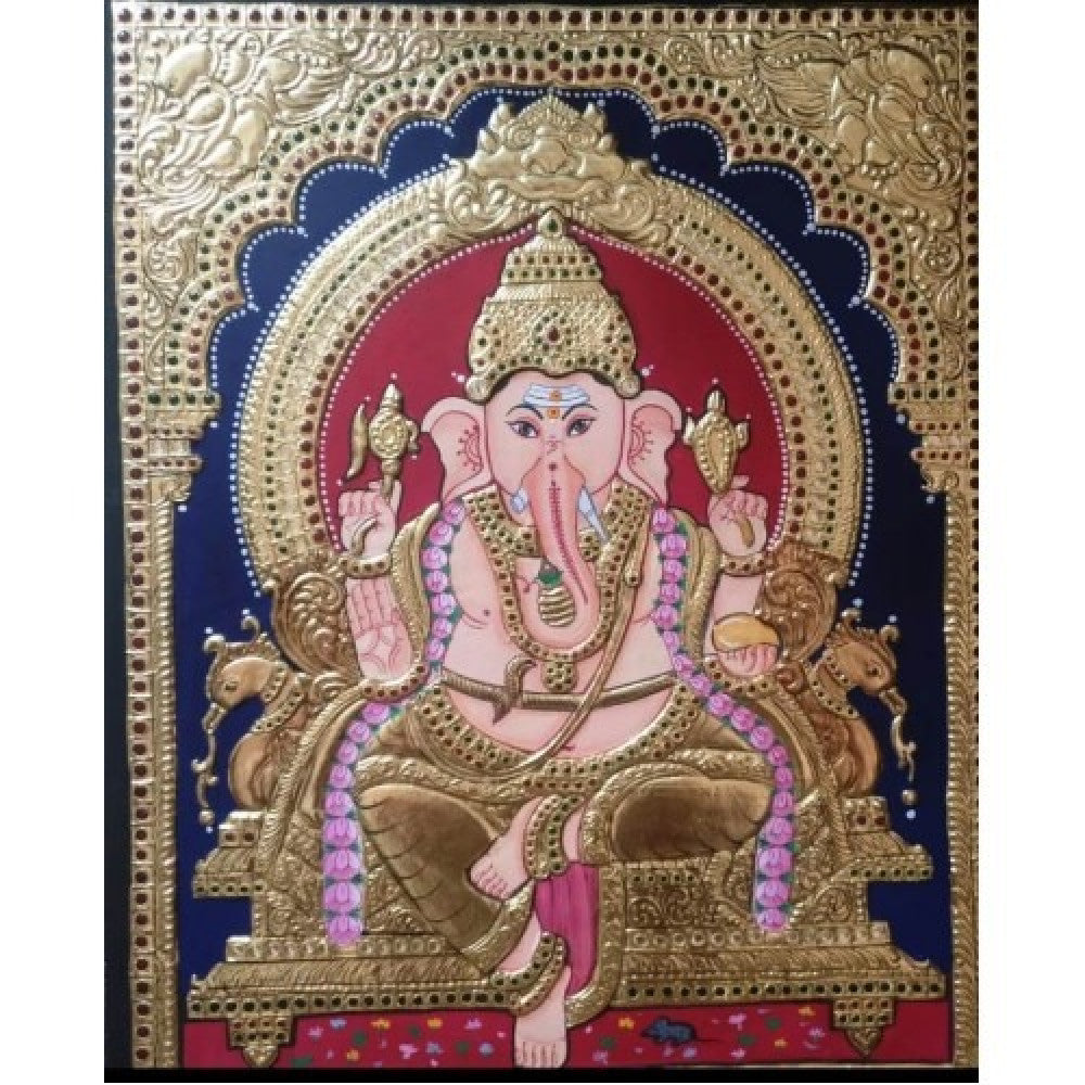 Shop – Golden Traditional Thanjavur Painting of Lord Ganesha with Grand ...