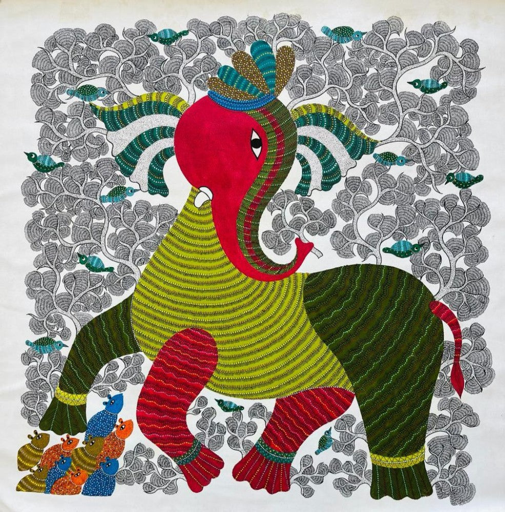 Gond Art Colorful Elephant– Gi Heritage