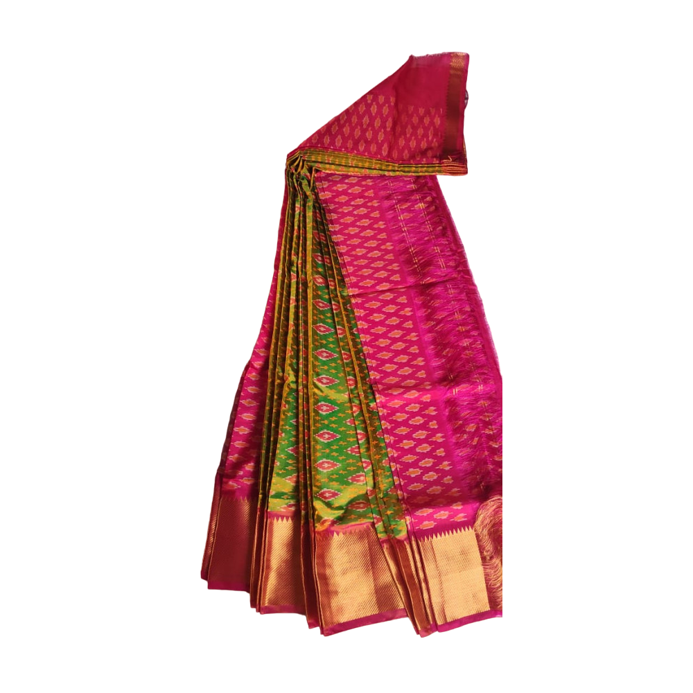 /Textile/Cotton/Telia Rumal/ Green And PinkTelia Rumal Saree– Gi Heritage