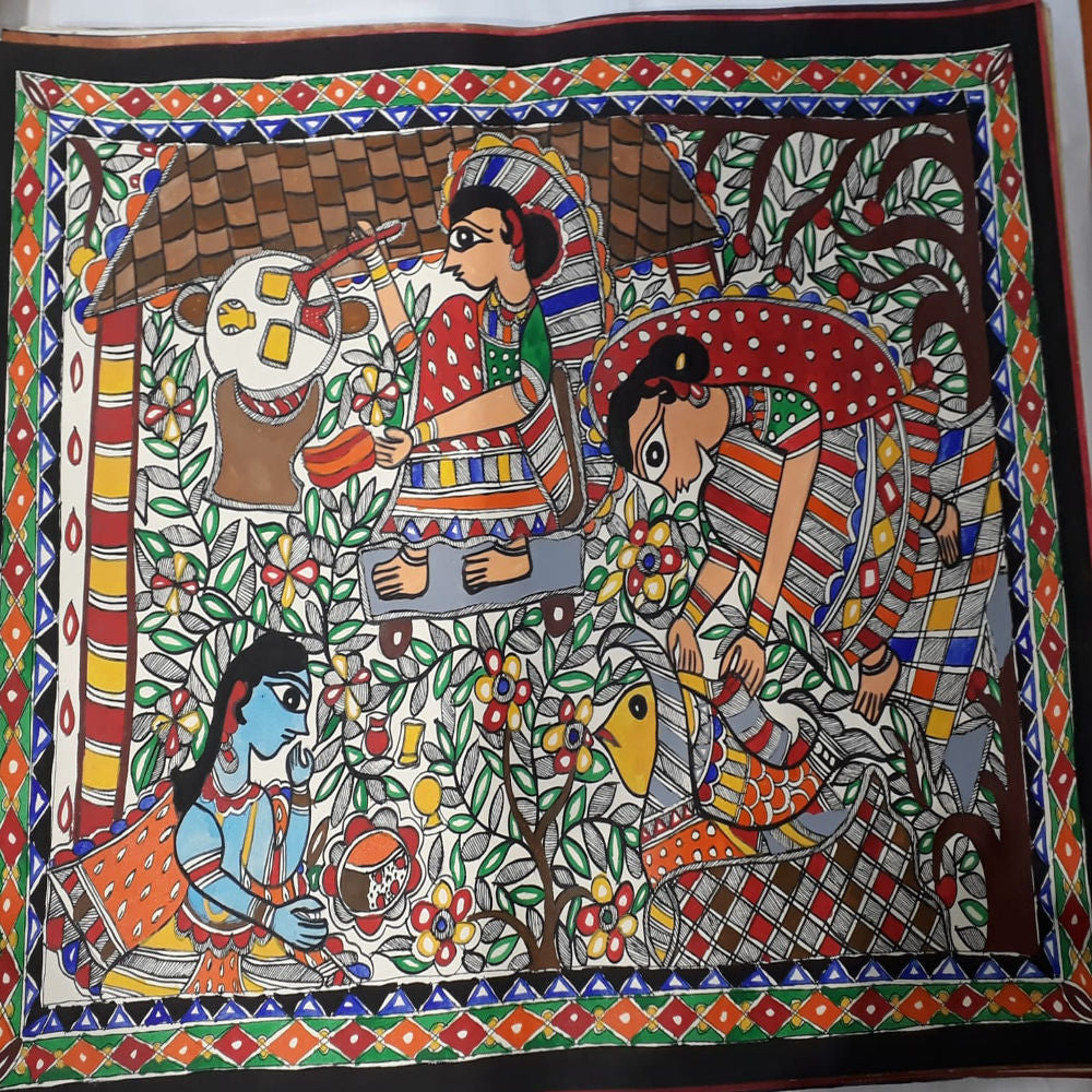 Shop – Krishna & Gopikas Cooking In Forest Madhubani Painting - GI ...