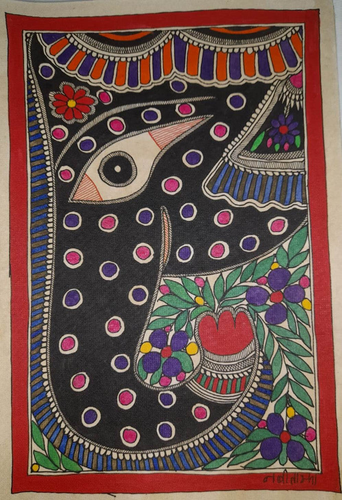 Traditional Madhubani Painting of an Elephant Face on Khadi Paper– Gi ...