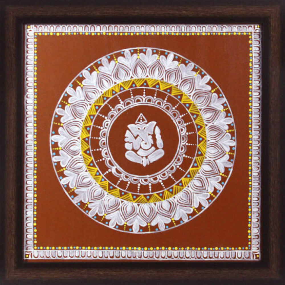 Uttarakhand Aipan Art on Wood Lord Ganesha Style 2– Gi Heritage